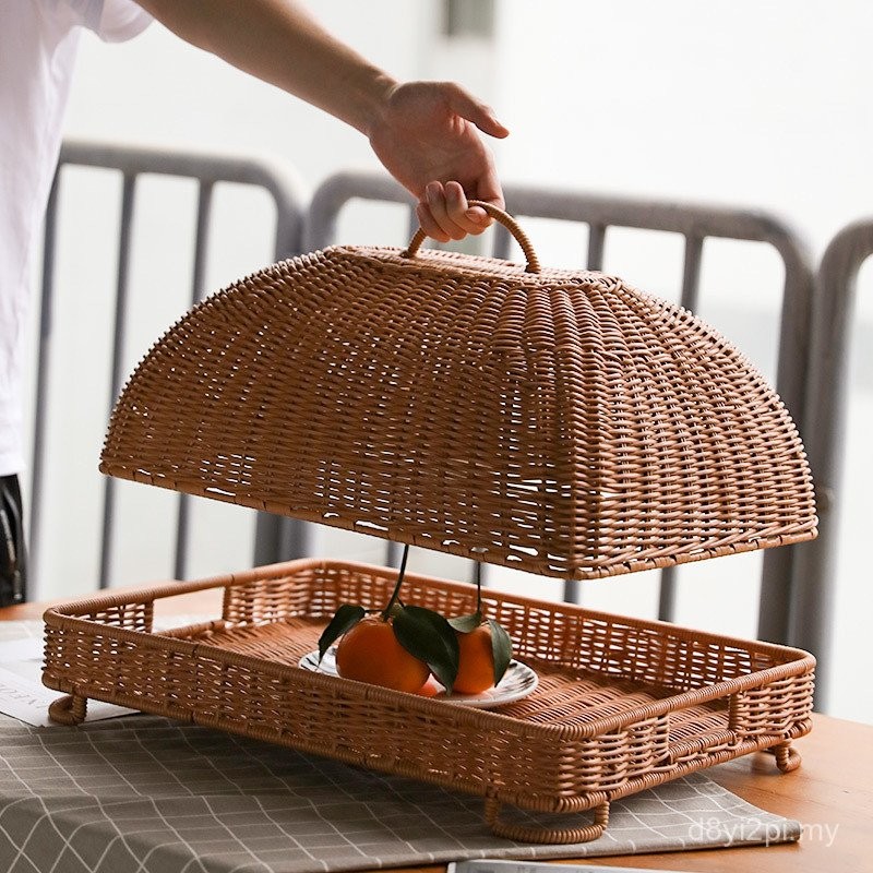 Sarung Makanan Anyaman Rotan Tiruan Sarung Meja Makan Persegi Sarung ...