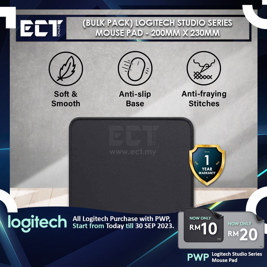 (Bulk Pack) Logitech Studio Series Mouse Pad - 200mm x 230mm (Soft ...