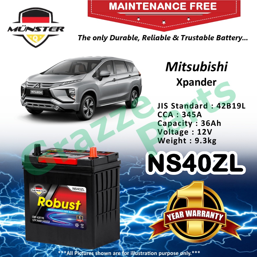 Münster Robust MF CMF NS40 | NS40ZL | 42B19L (36AH) Car Battery Bateri ...