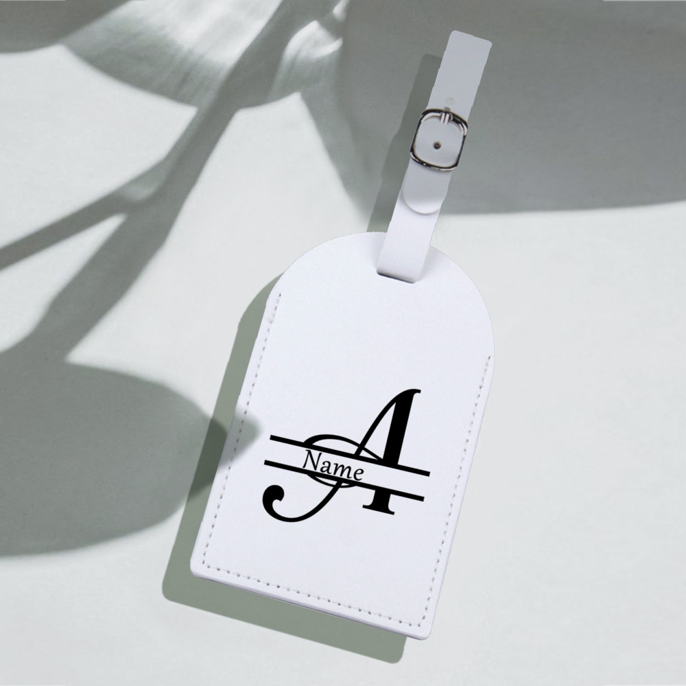Personalised Custom Cute Initial with Name Luggage Tag PU Leather for Suitcase Baggage Handbag ...