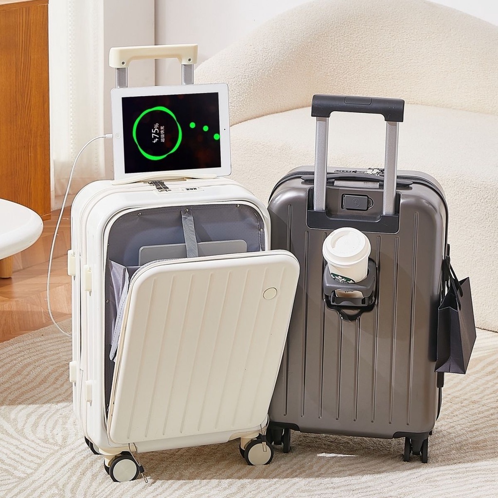 Front opening with USB cup holder luggage Multi-functional boarding ...