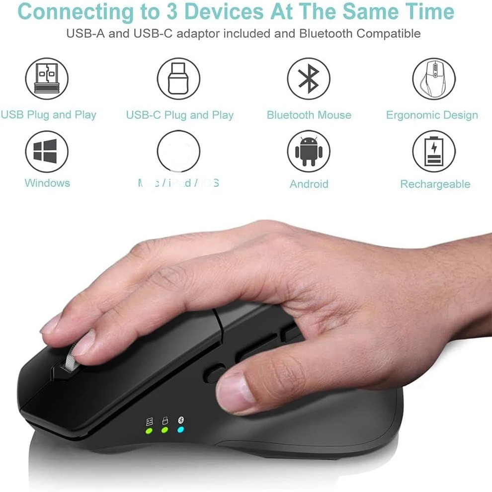 jomaa Multi-Device Wireless Bluetooth Mouse Ergonomic Silent Clicking ...