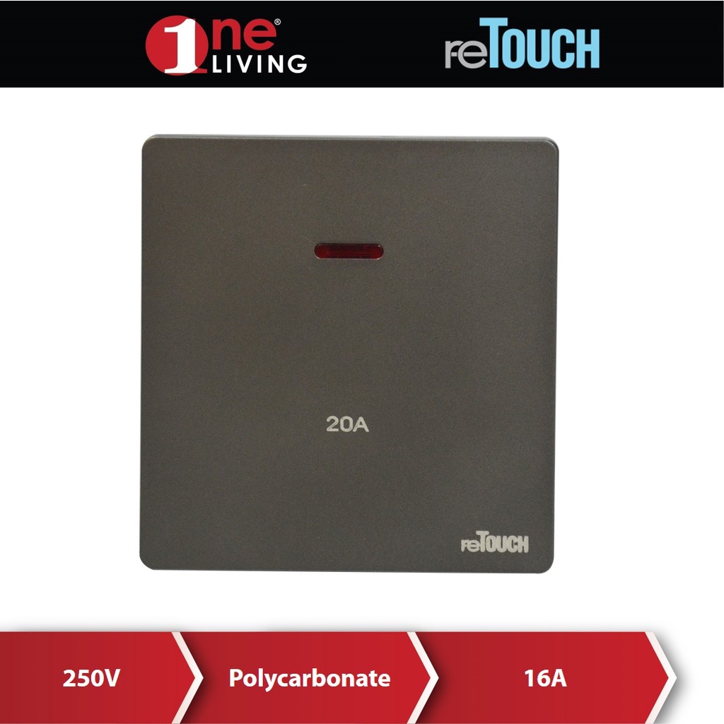 Retouch Switch M20A (M20AMG) Ultra Rimless 20A Double Pole Switch Matt ...