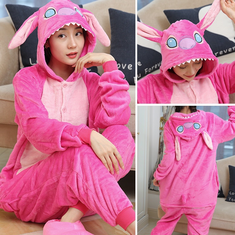 Kigurumi Panda Stitch Pikachu Cartoon Onesies Girls Flannel Pajamas Jumpsuits Women Men ...