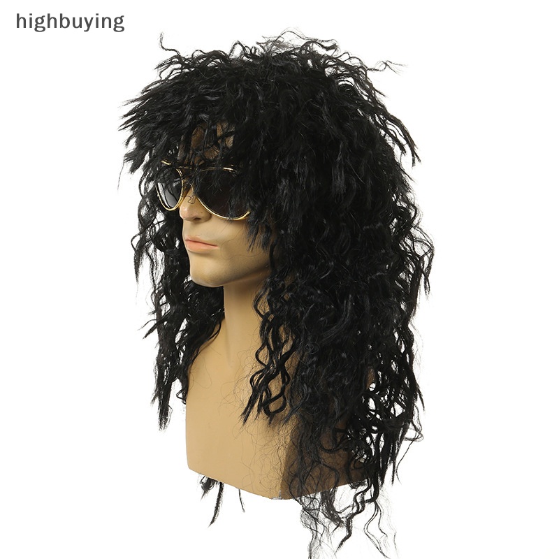HBMY Men Wig Black Long Curly Wig Male Synthetic Cosplay Wigs Puffy ...