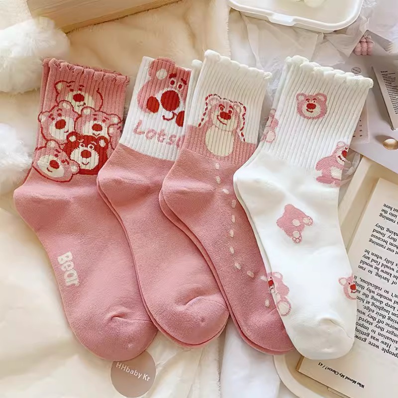 We Flower Korean Cute Cartoon Pink Lotso Screw Socks for Women Teen ...