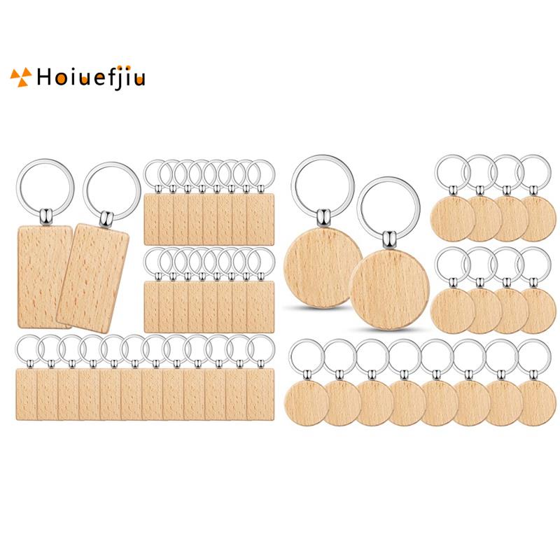 50 Pieces Blank Wooden Key Tag Key Engraving Blanks Unfinished Wood ...