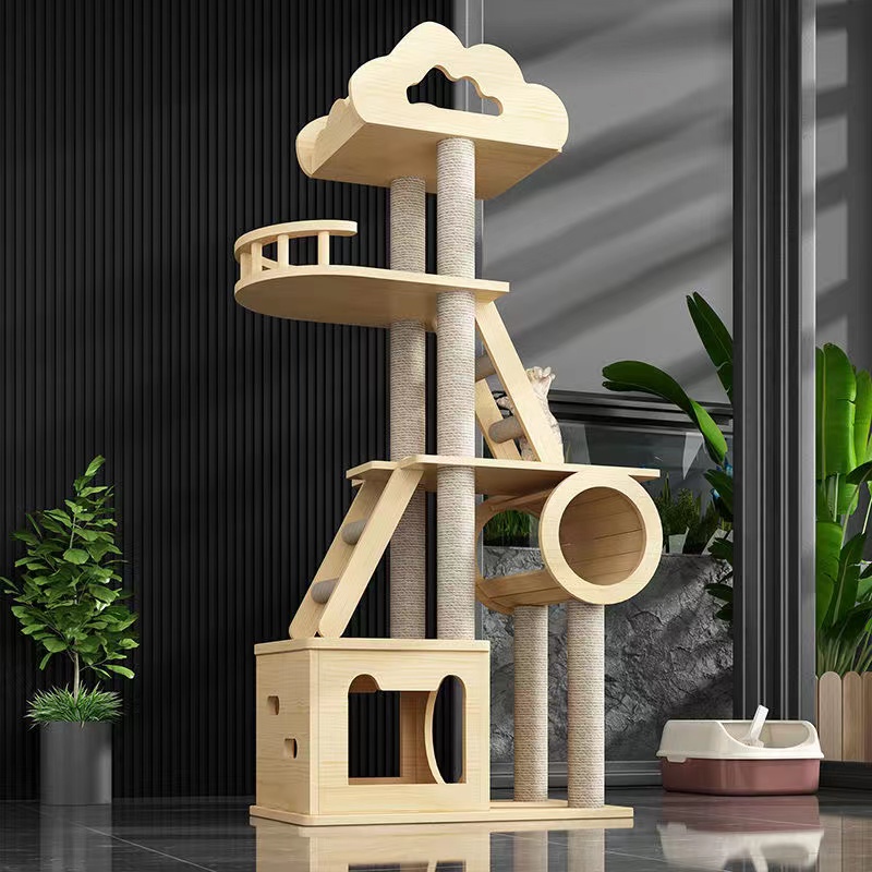 Wood Cat Tree House Cat Condo Bed Scratcher House Cat Tower Hammock Cat