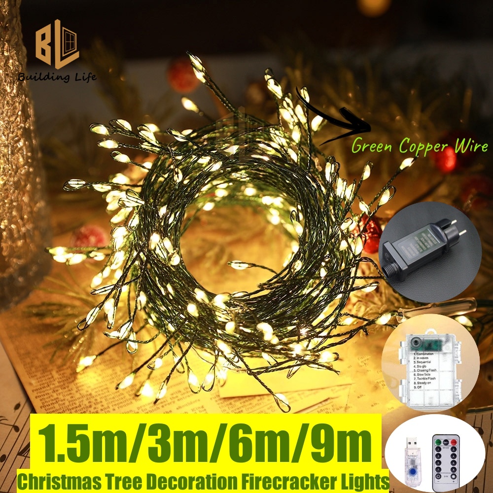 【Green Wire Warm White】 LED Firecracker Lights Christmas Tree ...