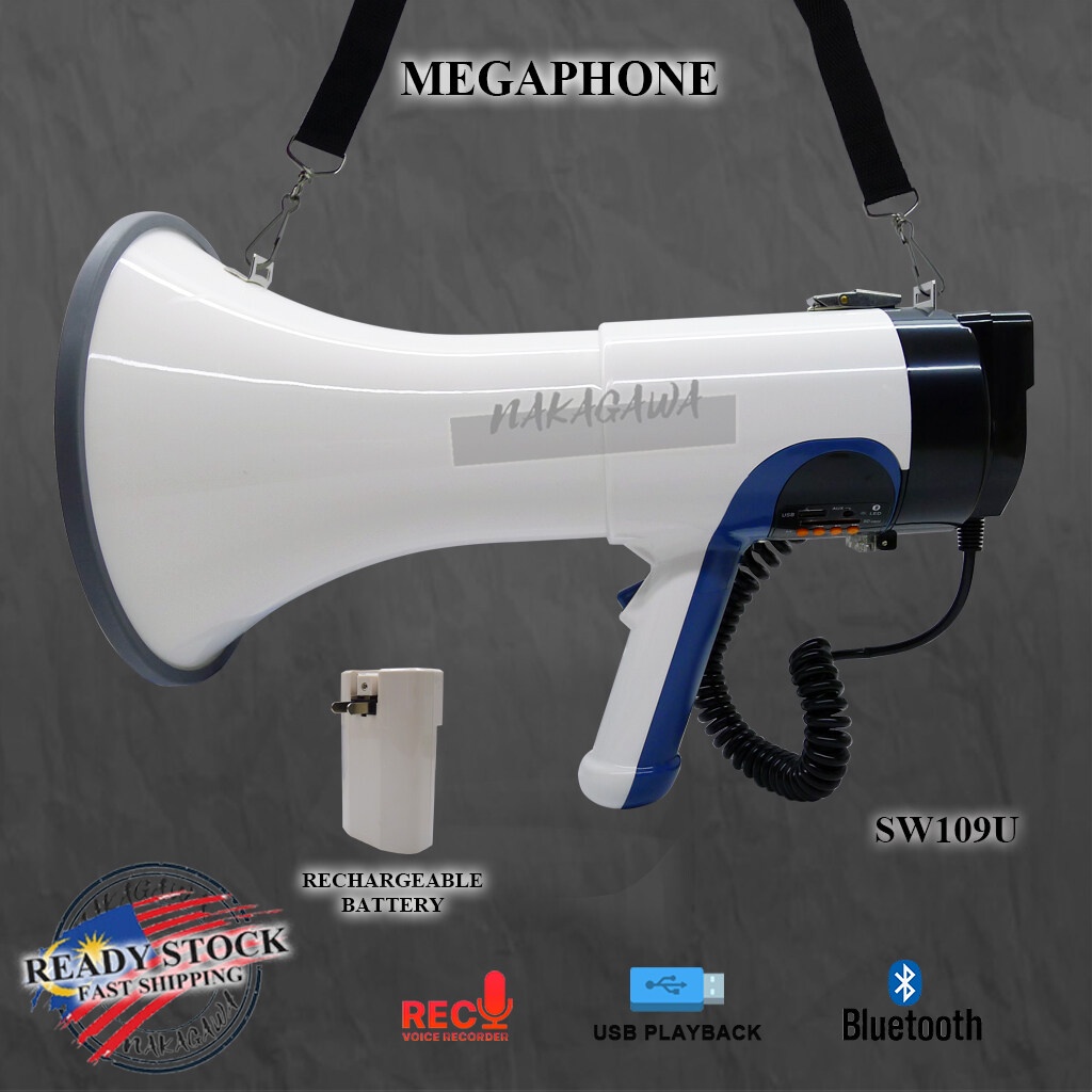 HANDHELD MEGAPHONE 100W SW109U WITH RECHARGEABLE BATTERY RECHARGEABLE ...
