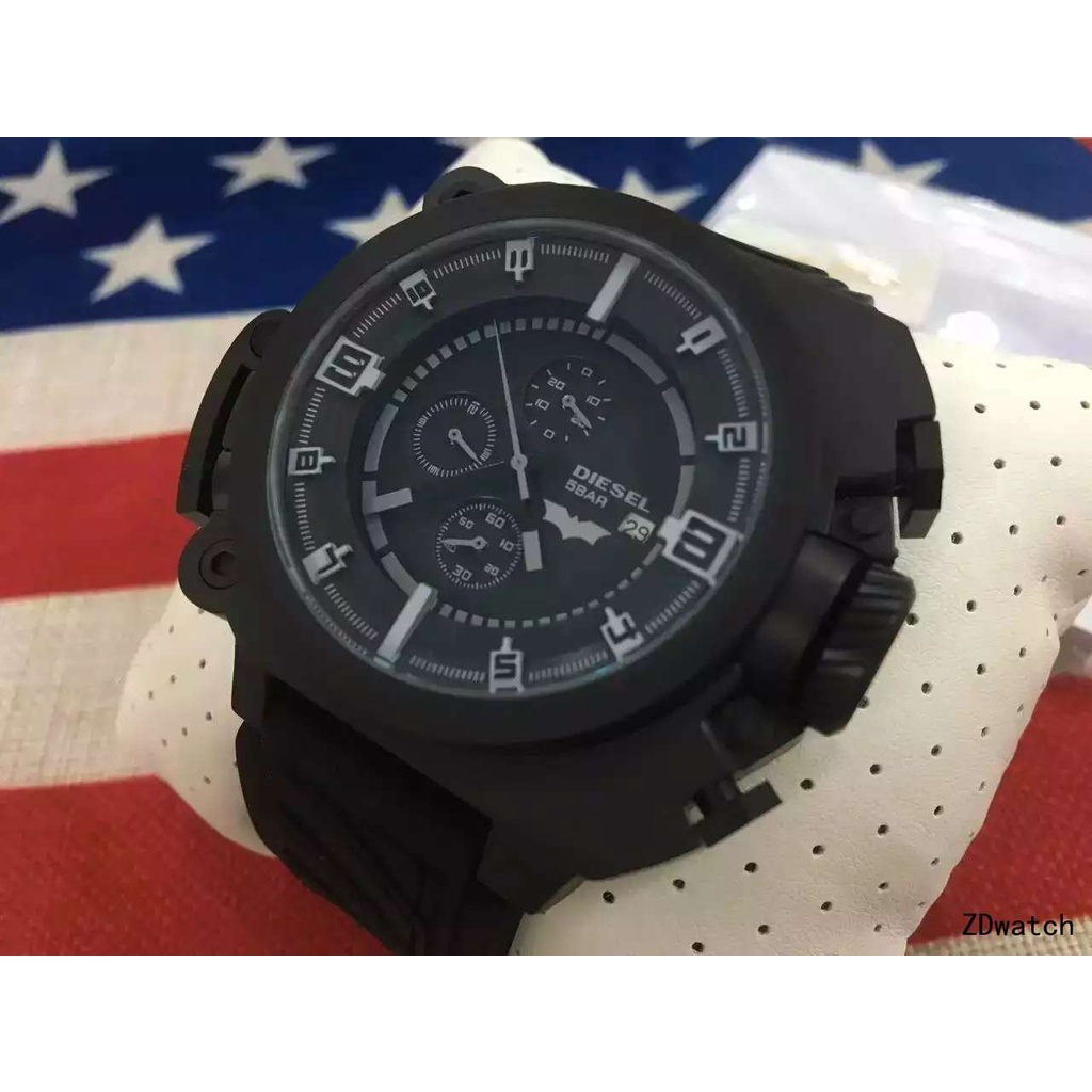 New DZ Premium Rubber Watch Batman All Black Luxury Men's Chronograph ...