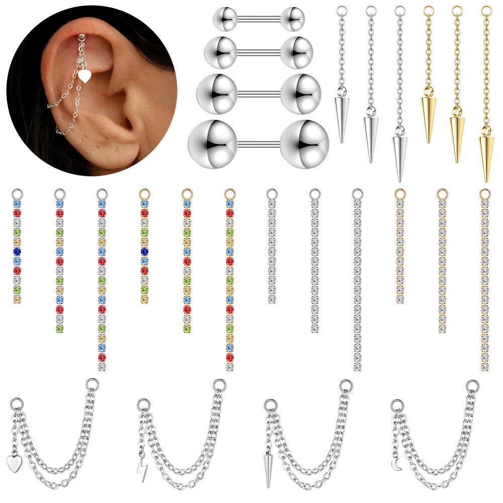 1 PC Ear Stud Dangle Chain Accessory 316L Stainless Steel Drop Earring ...