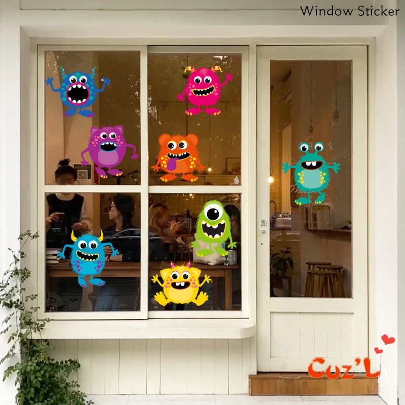 Cartoon Little Monster Creative Window Stickers Clothing Cake Milk Tea ...