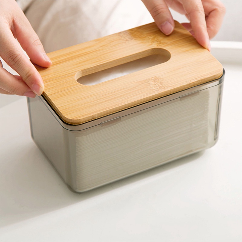 Transparent Tissue Box Wooden Bamboo Cover Toilet Paper Roll Box Tissue ...