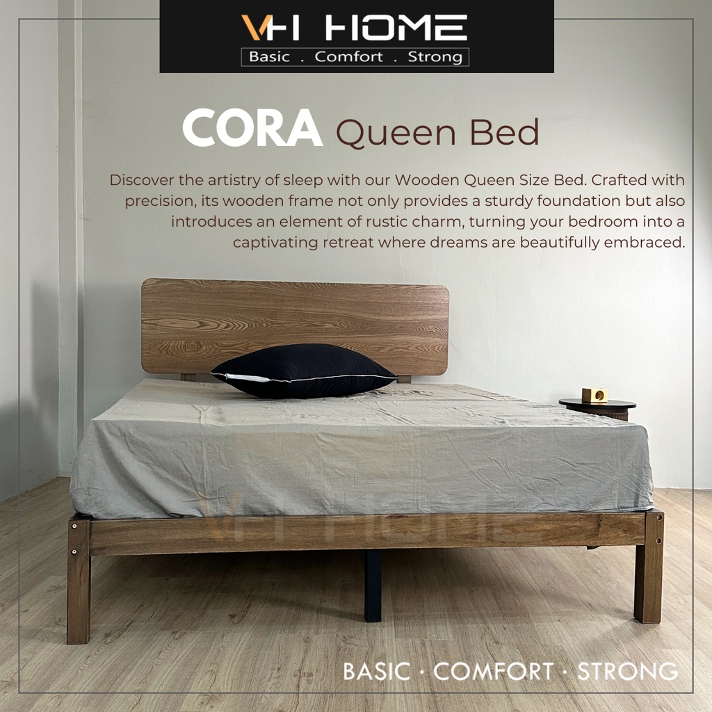 CORA Queen Bed Frame Katil Kayu Queen Queen Size Bed Katil Murah Wooden ...