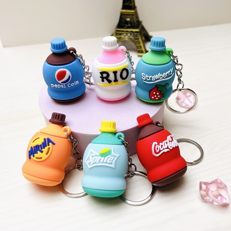 Colorful High Quality 3D Soft Drink PVC Rubber Keychain Cocacola Sprite ...
