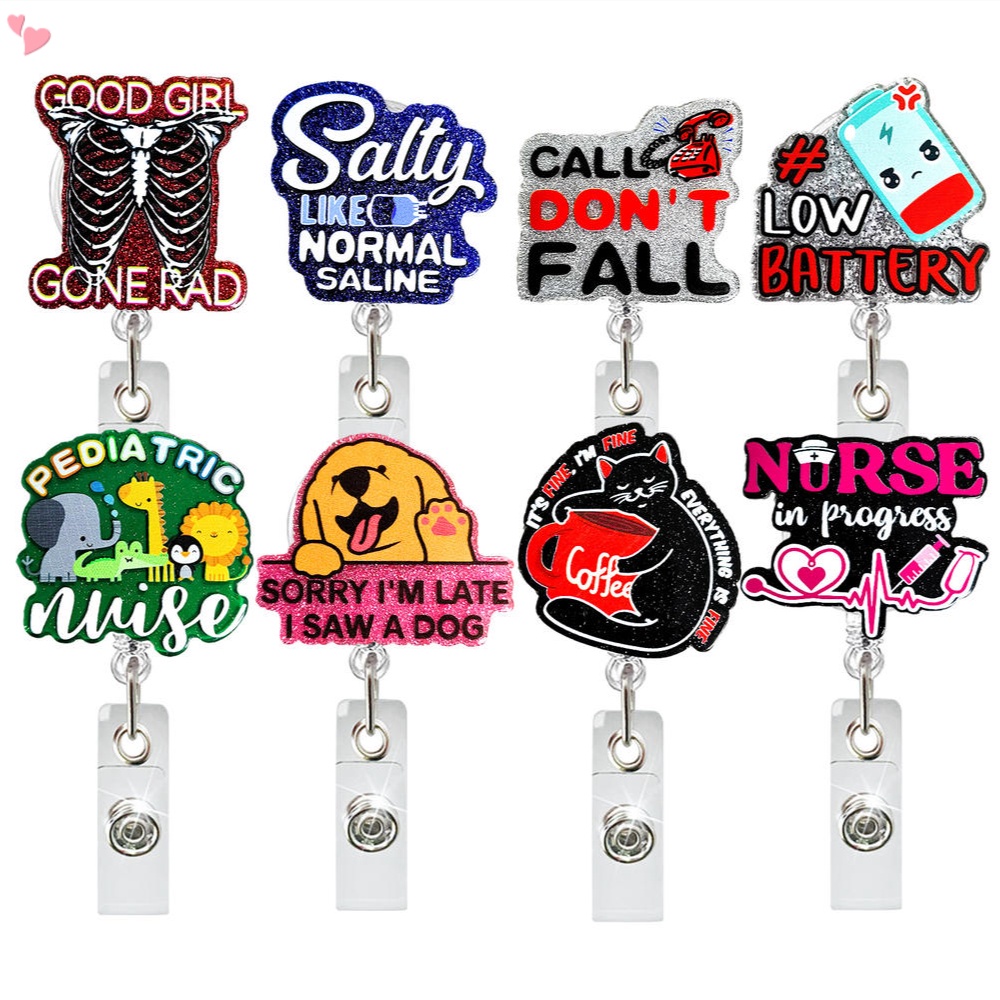 Glitter Acrylic Cute Animals Badge Reel Doctor Nurse Retractable Work ...