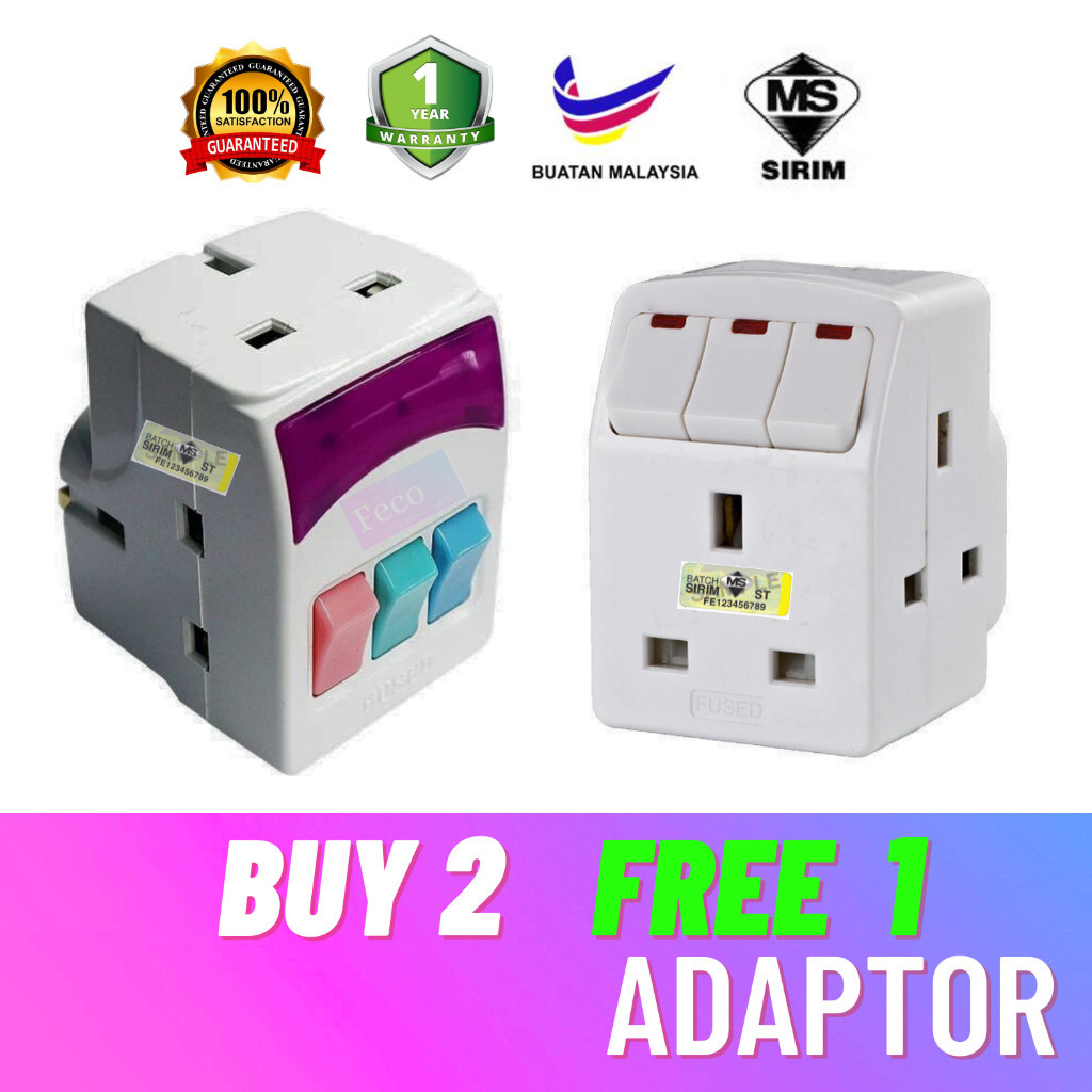 3 Way Adapter Switch / 3Way adaptor / 3way sirim adaptor usb Extension ...