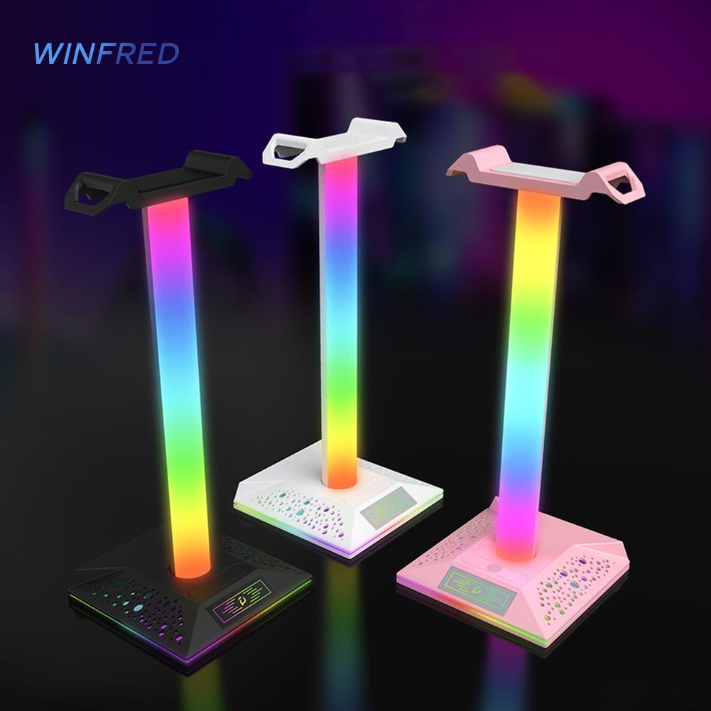 RGB Lights Headphone Stand Dual USB Ports Headphone Holder Vertical ...