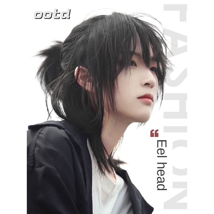 Samurai Head Wig Male Hair Cool Handsome Half-Tie Wolf-Tailed Fish Head ...