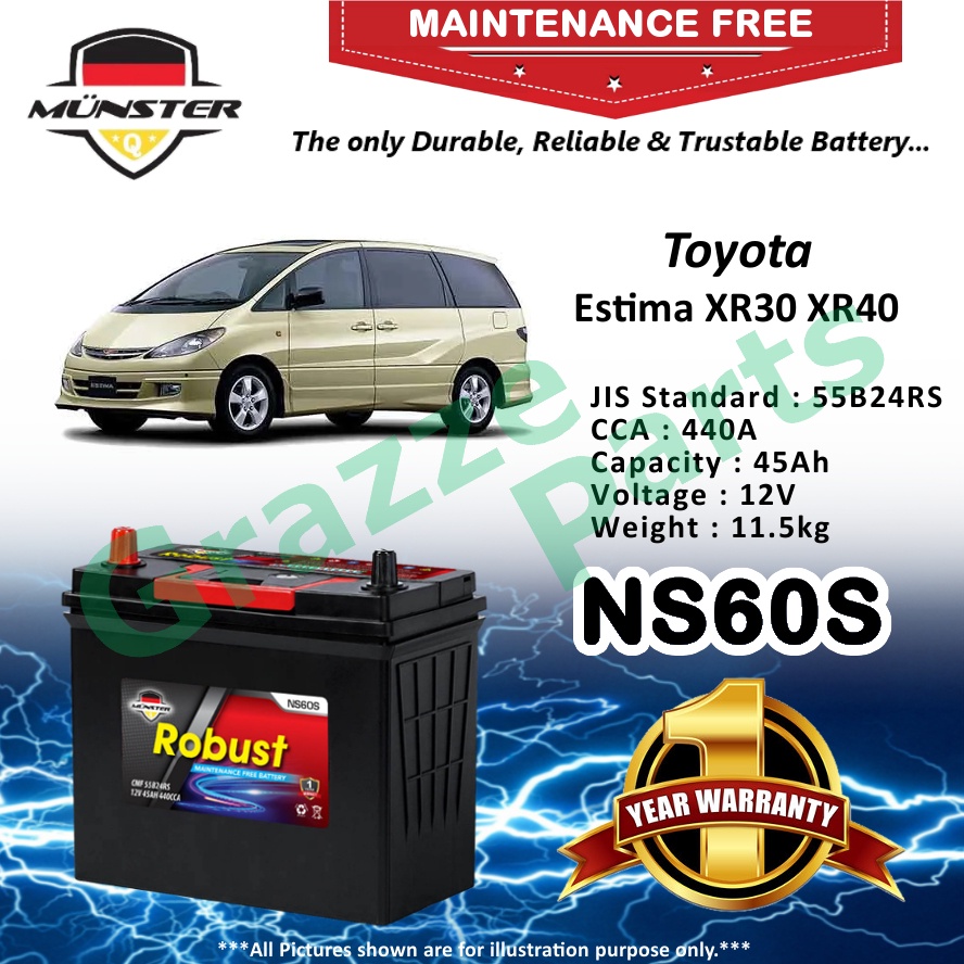 Münster Robust MF CMF NS60S | 55B24RS (45AH) Car Battery Bateri Kereta for Toyota Estima XR30 ...