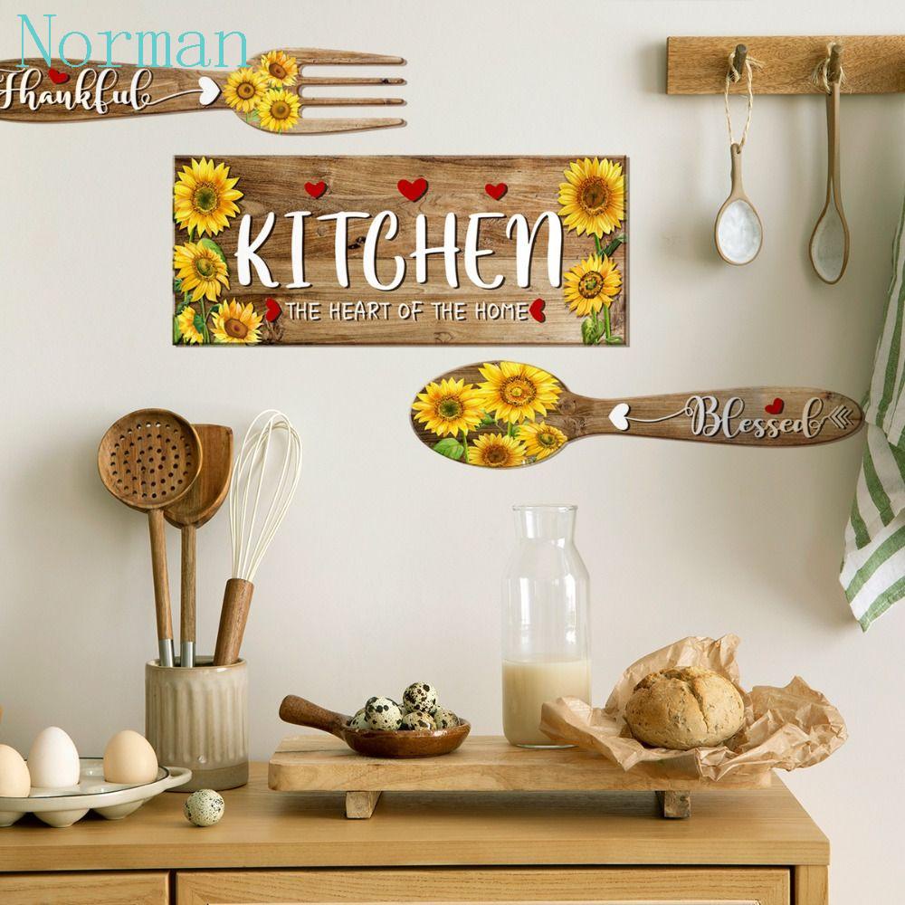 NORMAN 2Pcs/set Sunflower Spoon Fork Sticker, PVC Waterproof Kitchen Restaurant Decal, Creative ...