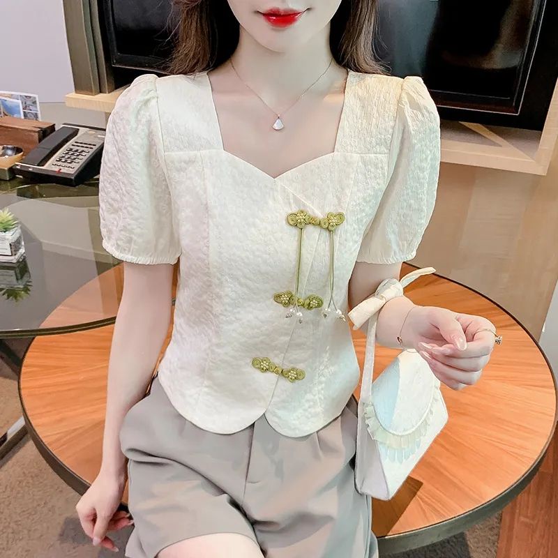[Ready Stock Fast Shipping] French style top for women Short-Sleeved ...