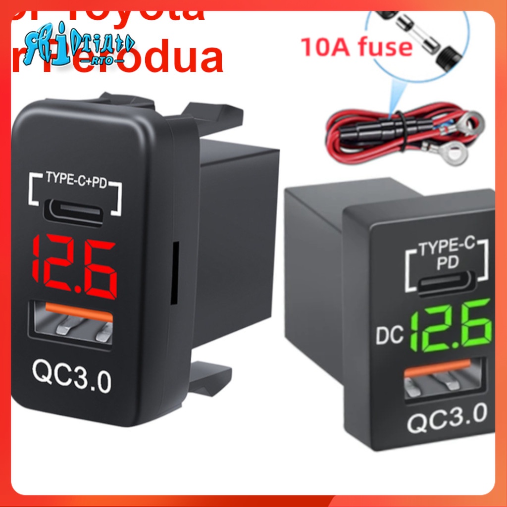 Rto Car PD Type-C Quick Charge QC3.0 Power Socket Charger Meter Adapter ...