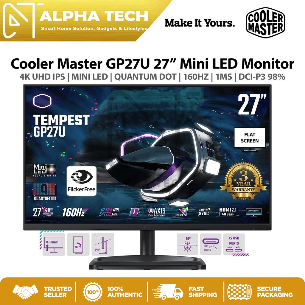 Cooler Master GP27U MiniLED Gaming Monitor (IPS, 4K UHD, 160Hz, 1ms ...