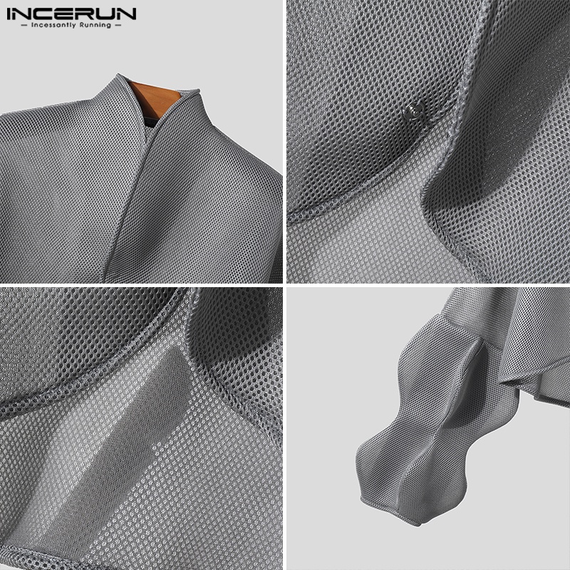 INCERUN Men Vintage Cut-Off Puff Sleeves Silhouette Casual Blazer ...