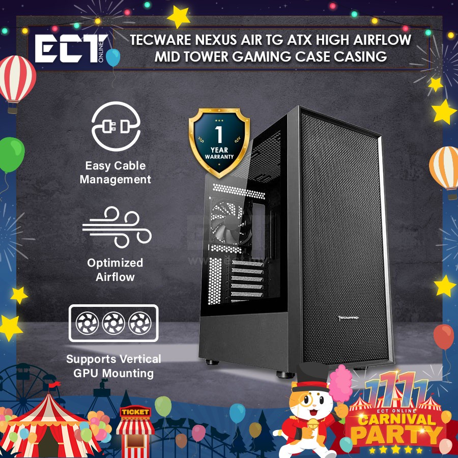 Tecware Nexus Air TG ATX High Airflow Mid Tower Gaming Case Casing ...