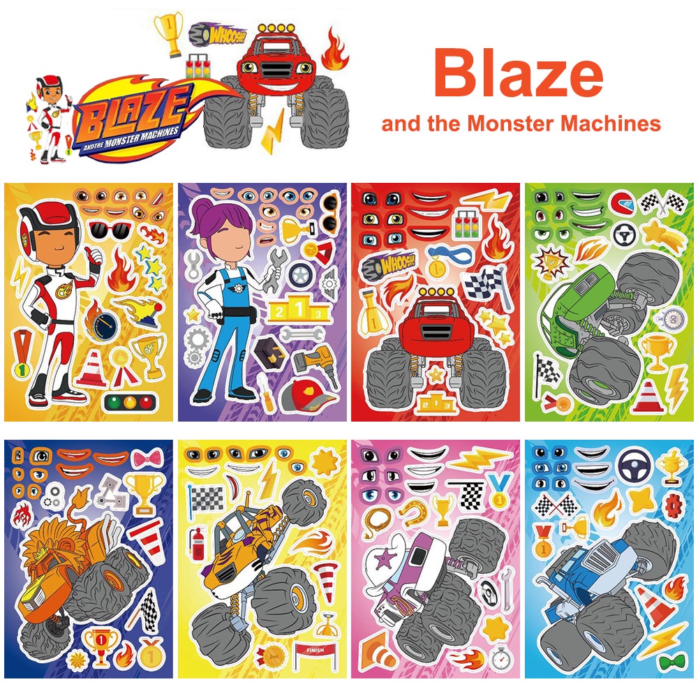 8pcs Cute Cartoon Blaze and The Monster Machines Puzzle Stickers for ...