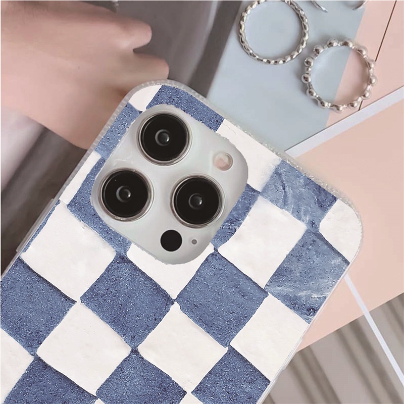Blue plaid pattern SPARKILNG HARD BACK iPhone CASE For iPhone 15 14 13 ...