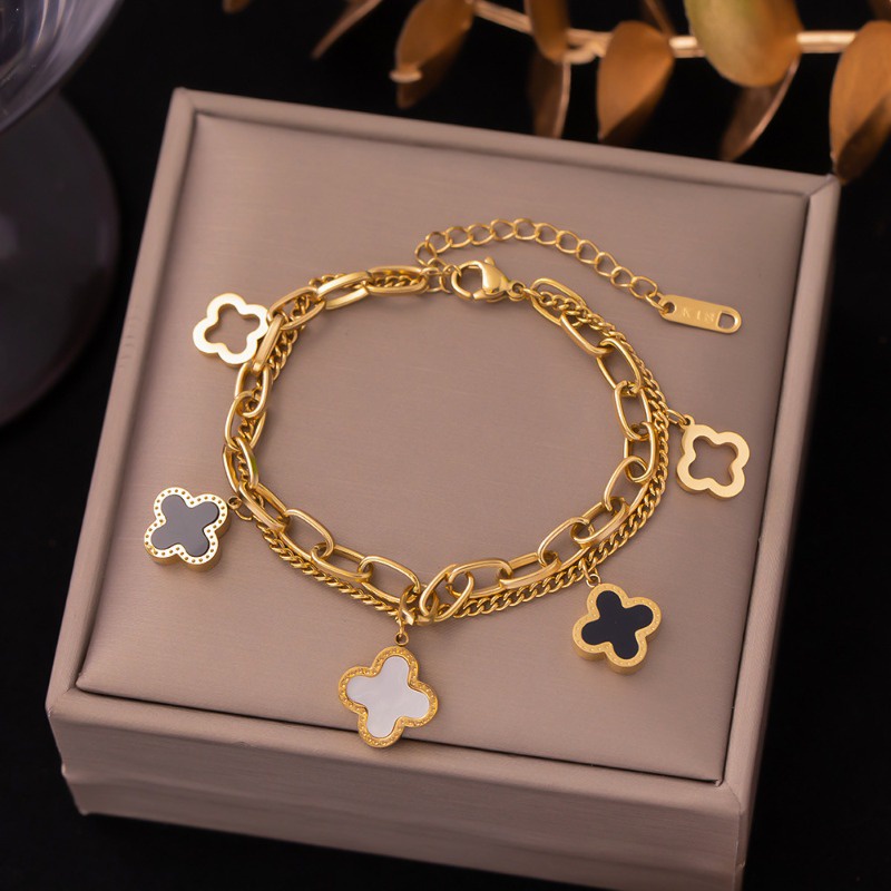 Non-Fading Titanium Steel Bracelet Female South Korea Fashion 18K Gold ...