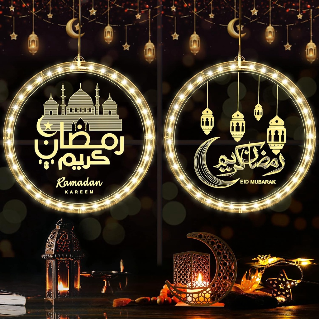 2 Pieces Eid Ramadan Decorative Window Lights Moon Star LED Lights ...