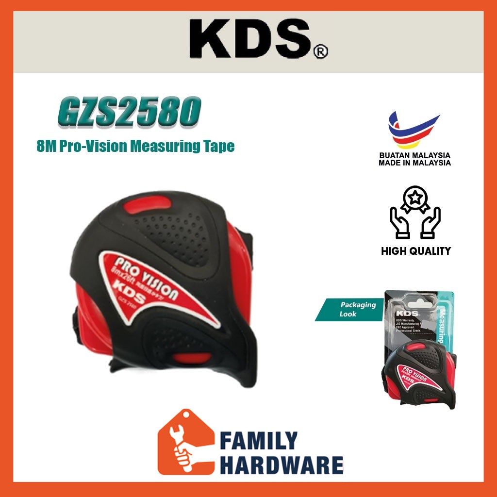 KDS GZS2580 8Mx26ft Pro-vision Black and Red Heavy-Duty Measuring Tape ...