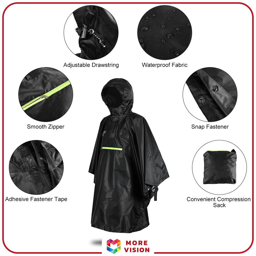 3 in 1 Hooded Waterproof Raincoat Poncho Lightweight Hood Hiking ...