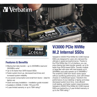 Verbatim SSD 256GB / 512GB / 1TB Vi3000 PCIe NVMe M.2 2280 Internal Solid State Drive SSD ...