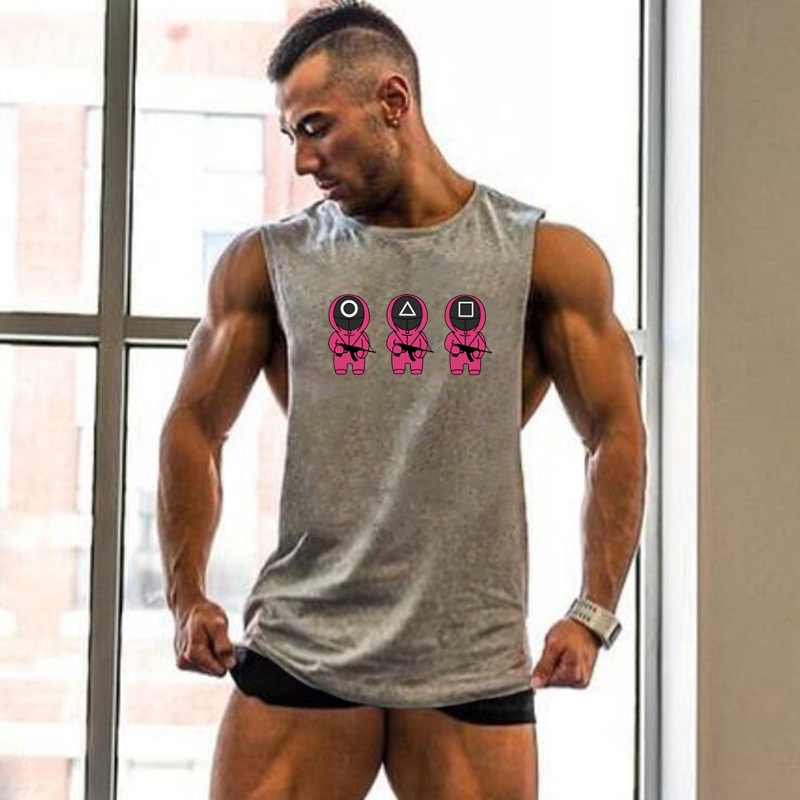 Squid Game Graphics Mens Workout Gym Cool Streetwear Mesh Tank Top Cool Sport Singlets Fashion ...