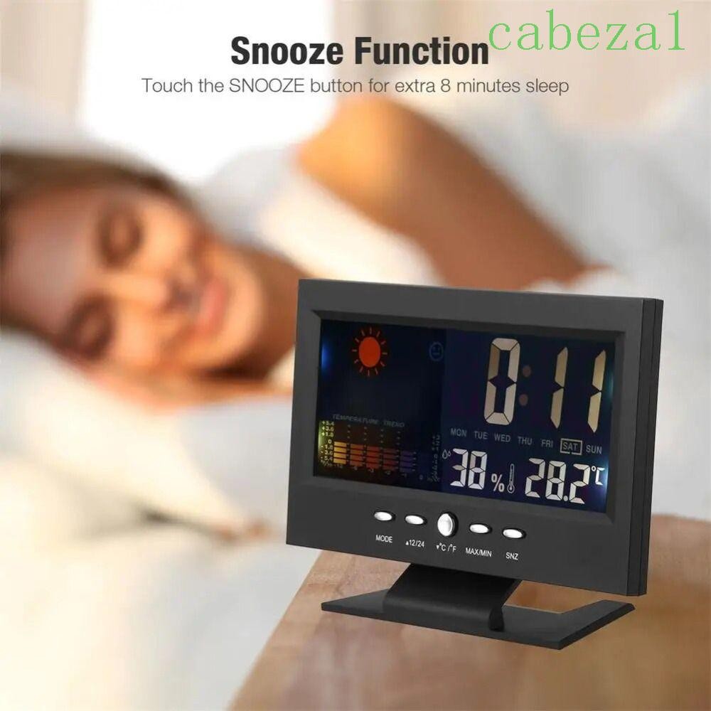 CABEZA Electronic Alarm Clock, Voice-Activated Color Screen LED Weather ...