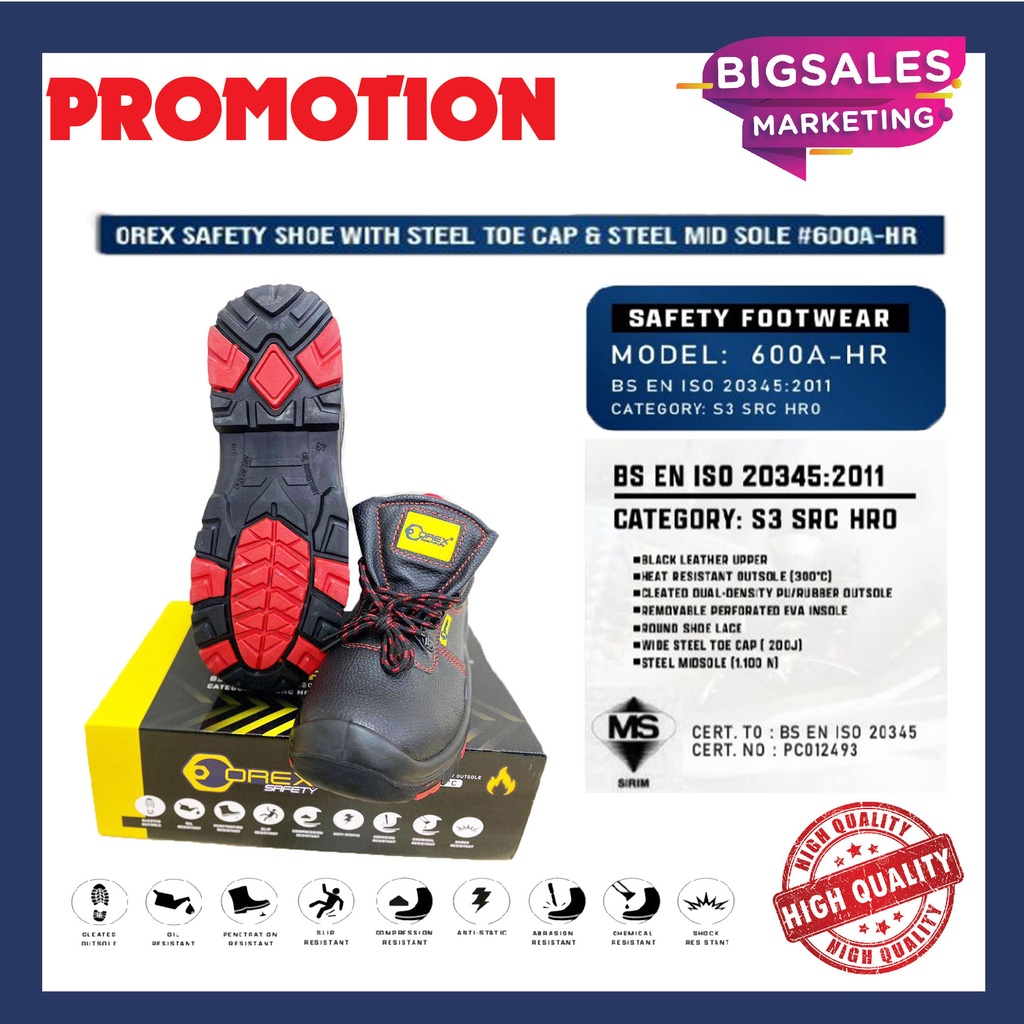 OREX #600A-HR HEAT RESISTANCE 300°C With SIRIM DOSH Safety Shoe Mid Cut ...