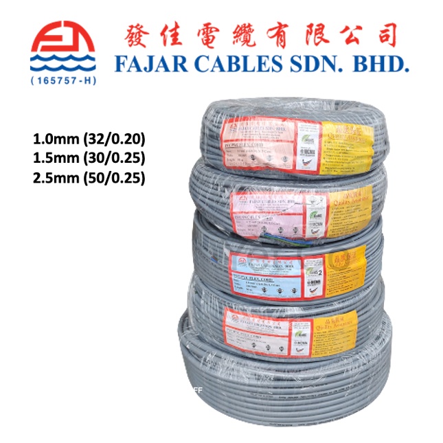 FAJAR 3 Core x 1.0mm/1.5mm/2.5mm PVC Flexible Cord Grey Cable 100% Pure ...
