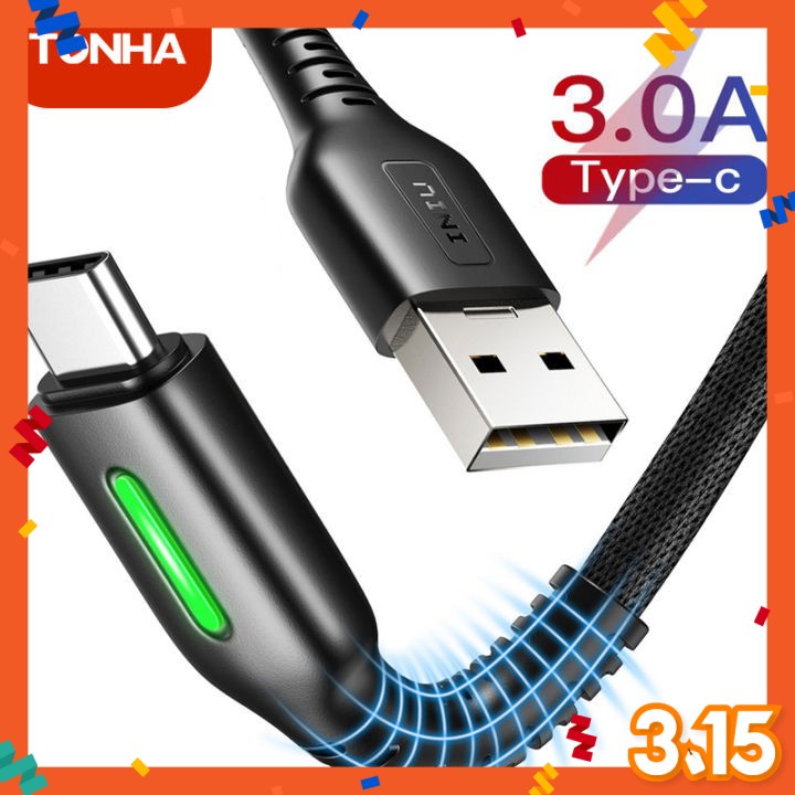 TONHA 3.1A Micro USB Type C Cable LED Android Mobile Phone Charger Fast ...