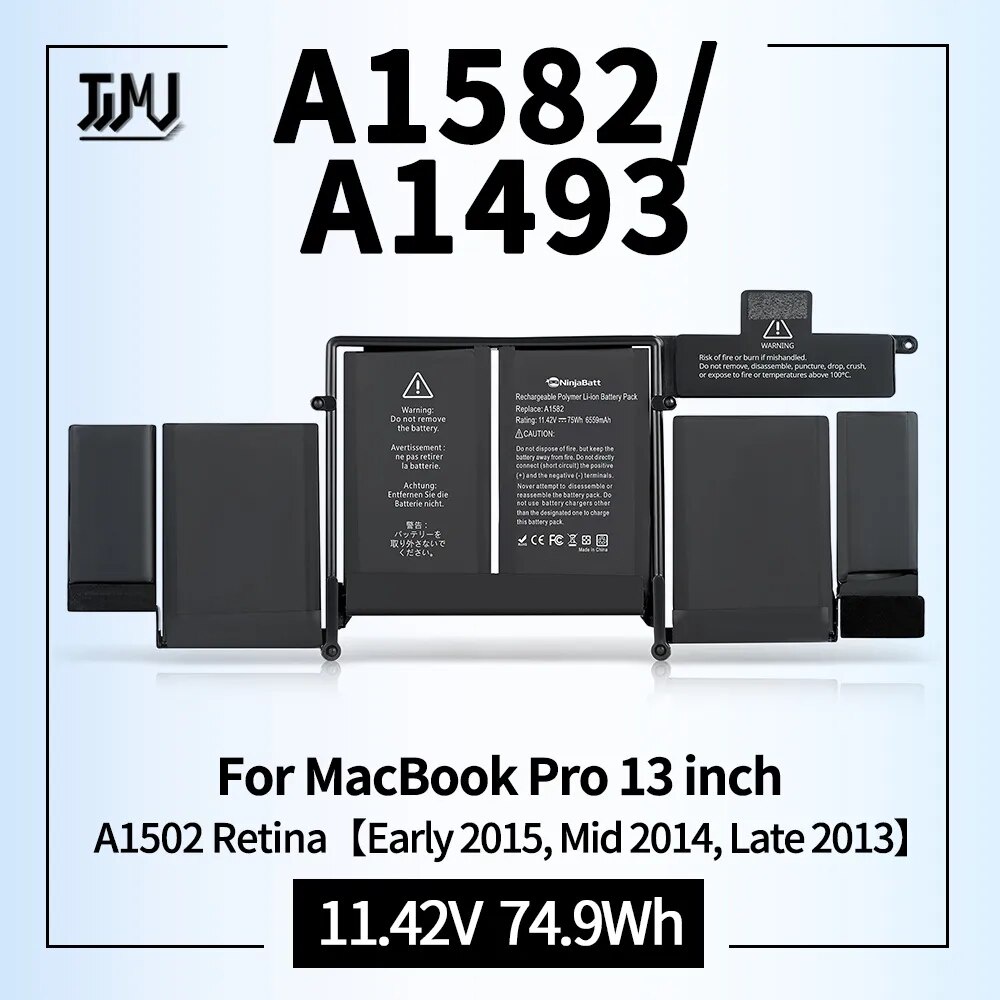 A1582 A1502 Replacement Battery A1493 for MacBook Pro 13 Inch Retina Early 2015 Mid 2014 Late ...