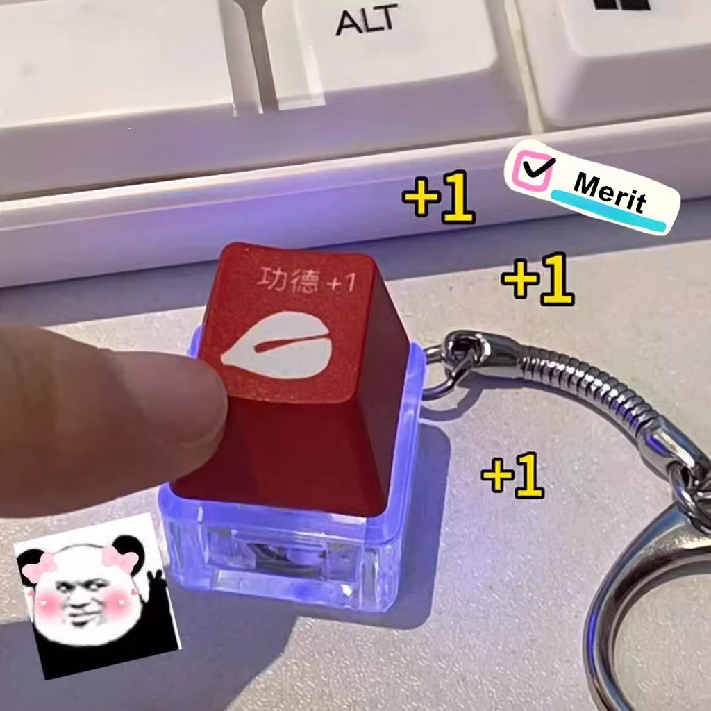 Creative Decompression Luminous Keyboard Keychain Merit+1 Wooden Fish ...