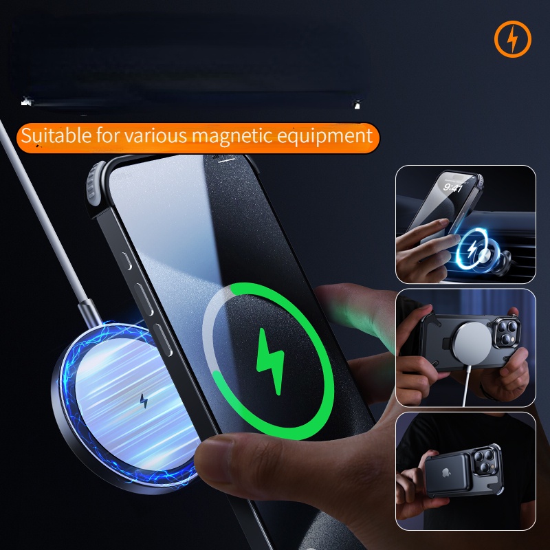 OATSBASF Metal Transparent Airbag Phone Case For iPhone 15 Pro Max/ 15 ...