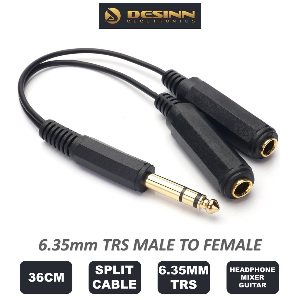 6.35mm1/4 Splitter Cable TRS Male to Dual Stereo Female Jack for Mixer ...