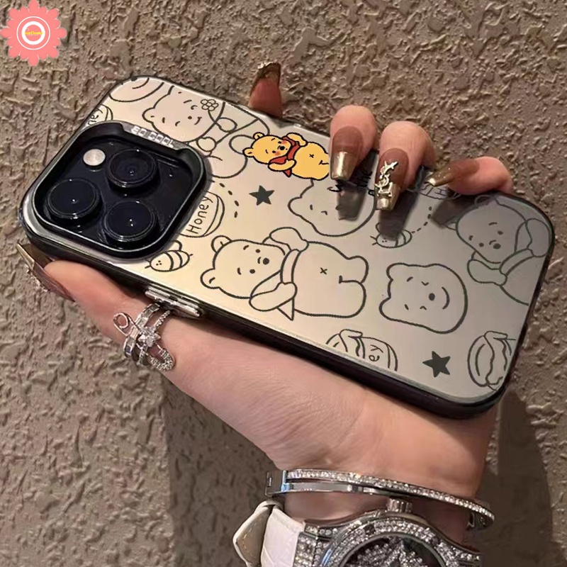 Cute Cartoon Winnie the Pooh Luxury Plating Metal Button Phone Case ...