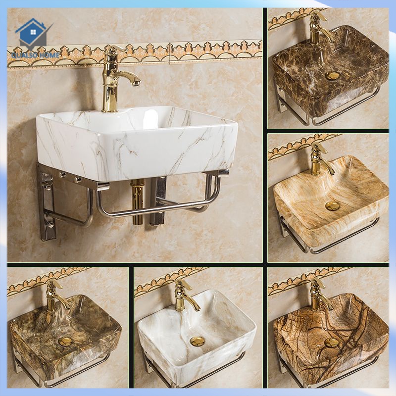 Ceramic Basin Marble Pattern Basin Stainless Steel Bracket Basin Wall ...