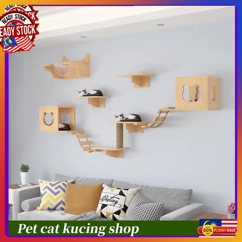 24H SHIP】DIY Wood Cat Wall-Mounted cat playground cat wall climbing Cat ...